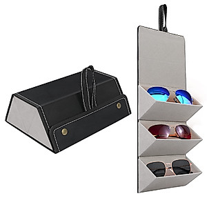 Unaone Sunglasses Organizer Case with 3 Slot Compartments for Multiple Glasses Hanging Organizer Storage Box Travel Glasses Case Storage Portable Sunglasses Storage Case for Women Men