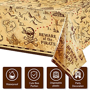 Irenare Pirate Party Tablecloth Treasure Map Tablecover Plastic Island Treasure Table Covers Pirate Nautical Party Supplies for Treasure Theme Birthday Party Decoration, 54 x 108 Inches (1 Piece)