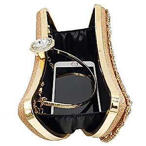 Boutique De FGG Half Moon Women Flower Evening Bags Bridal Crystal Clutch Purse Party Dinner Rhinestone Handbags (Gold)