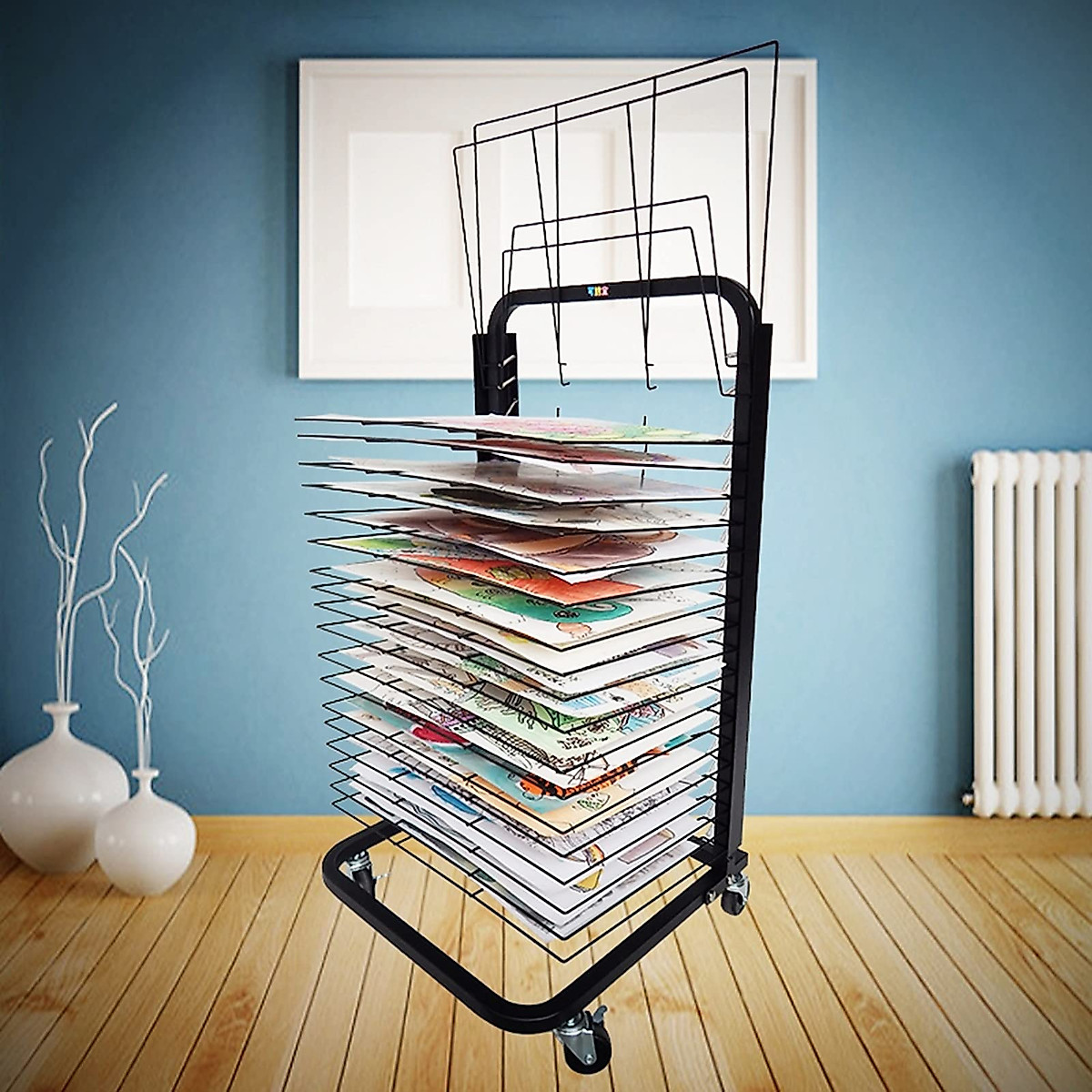 YSCMX Drying Rack, Solid Mobile Art Drying Rack with Wire Shelves for Works of Art Classrooms Studios and Home Use, Black Powder Coated Finish. Drying & Print Racks (Size : 25-Layer)