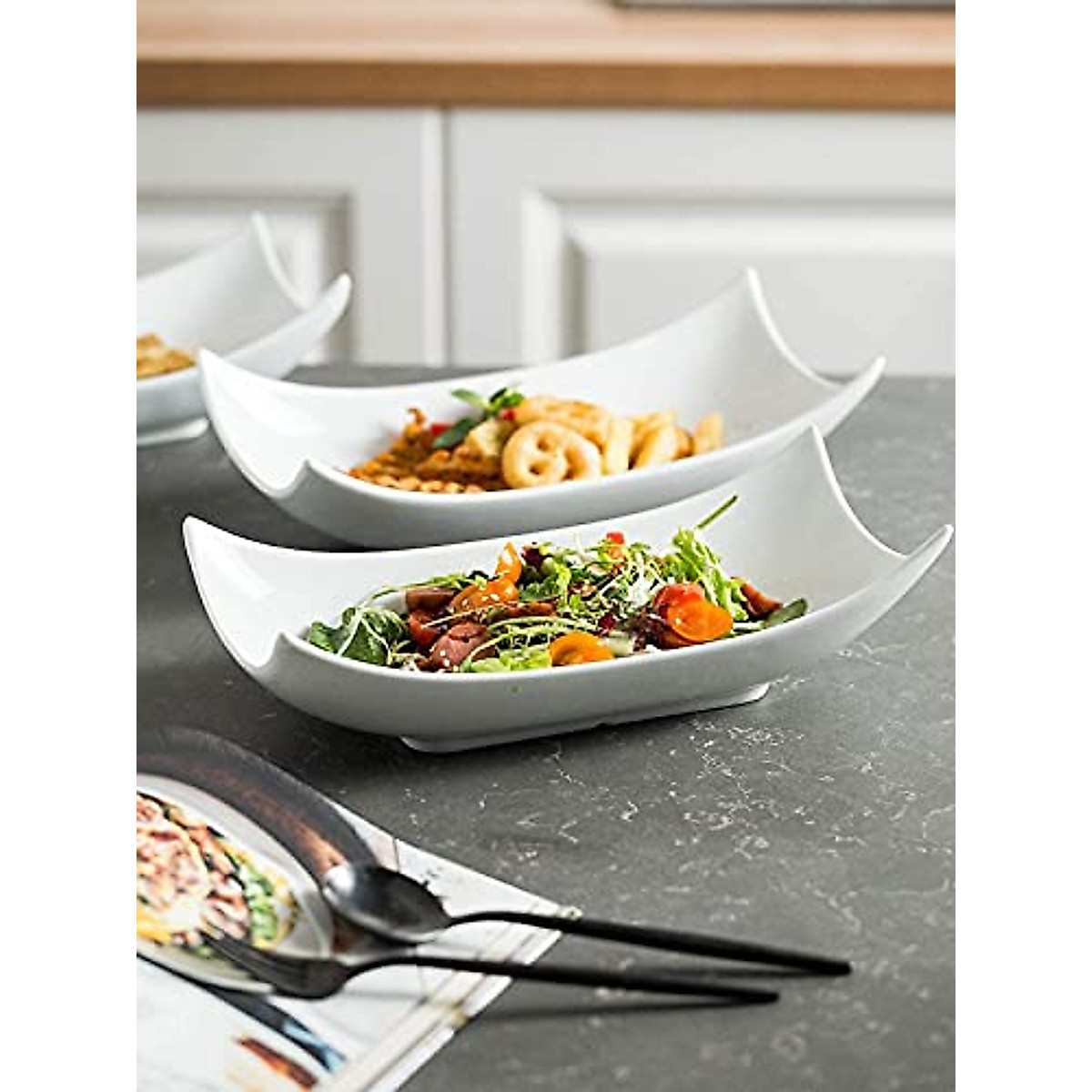 LAUCHUH Porcelain Serving Platter with Handles Serving Bowl Set for Noodles 11.93-inch Porcelain Platter Set Large Dinner Plate for Meat, Salad Set of 2 White