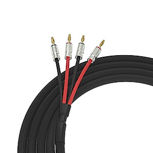 ChromaLeaf Canare 4S11 Bi-Wire Professional Audio Speaker Cable | 2 Bananas to 4 Bananas | Black Techflex | Premium Gold Plated Banana Plugs | 8 Feet | Assembled in The USA