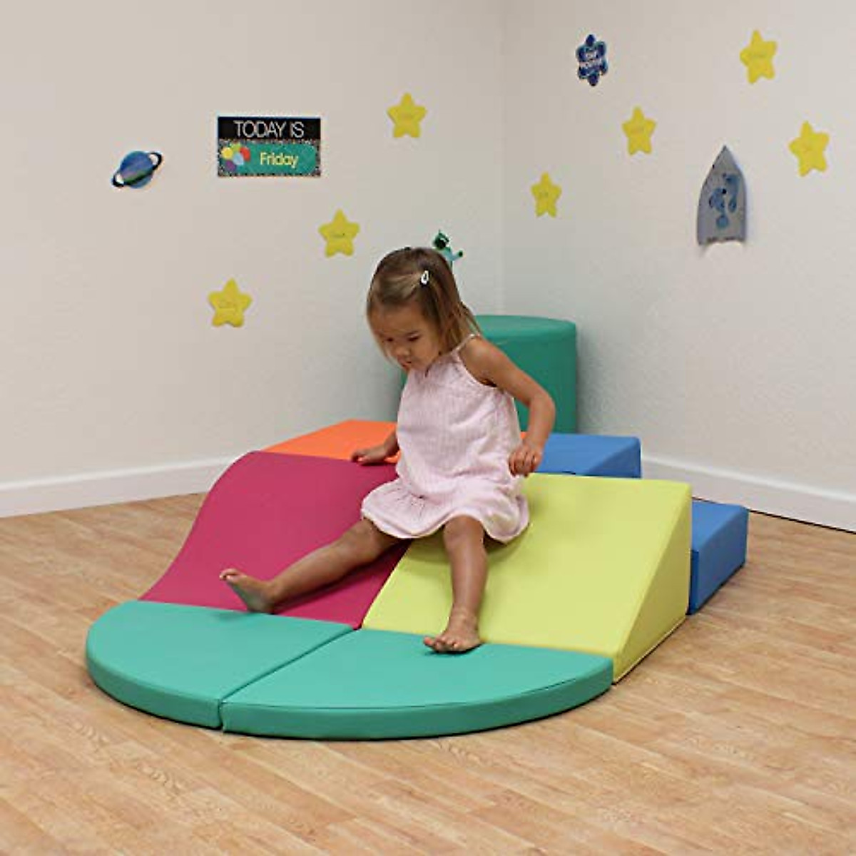 Factory Direct Partners 13021-LMRS SoftScape Playtime All Around Climber for Crawling Infants and Toddlers, Soft Foam Indoor Active Play with Steps and Slides (6-Piece) - Lime/Raspberry