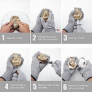 Jeslon Oyster Knife Set, Oyster Shucking Knives-Fish Scaler Remover-Slant Fish Bone Tweezers and Level 5 Protection Glove, Suitable for Oysters Lover, Much Safer Than Kitchen Knife