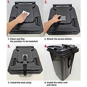 OeckuXIY 2 Pack Trash Can Lid Strap Locks, No Drill Garbage Can Latches, Adjustable Animals Proof Straps Use for Locking Outdoor Waste Bin, Recycling Container, Black