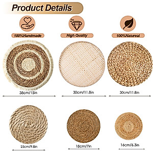 ALYBSOO Boho Wall Basket Decor set of 7, Woven Seagrass Wicker Rattan Flat Baskets Wall Hanging Decor, Handmade African Round Wall Baskets Decor, for Living Rooms, Bedrooms