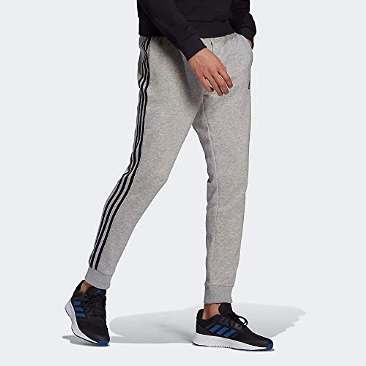 adidas Men's Size Essentials 3-Stripes French Terry Tapered-Cuff Pants, Medium Grey Heather/Black, Large/Tall