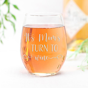 Moms Turn To Wine New Mom Stemless Wine Glass - New Mom Gift, Mom Gifts, Fun Mom Gift, Mom Wine Glass