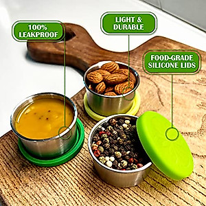 WEST BROS Leakproof Salad Dressing Container To Go 3 x 1.7oz, Small Stainless Steel Condiment Containers with Lids, Sauce Containers For Lunch, Dressing Cups with Lids, Sauce Cups Dip Containers Box