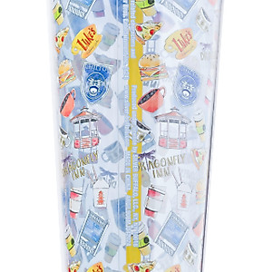 Silver Buffalo Gilmore Girls Iconic Destinations Featuring Luke's Diner, Stars Hollow, and Dragonfly Inn Plastic Cold Cup with Lid and Topper Straw, 24 Ounces