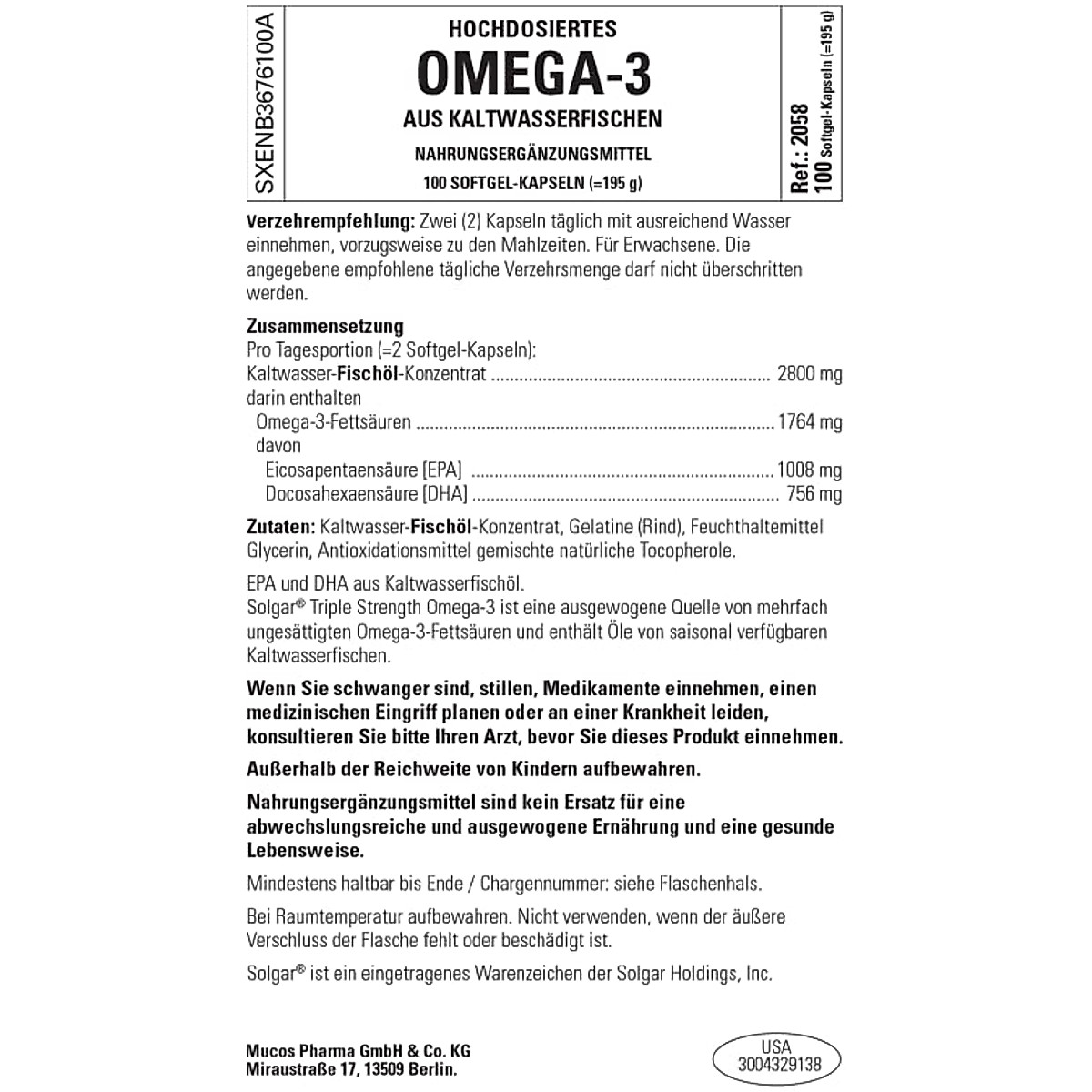 Solgar Triple Strength Omega-3 950 mg, 100 Softgels - Supports Cardiovascular, Joint & Skin Health - Heart Healthy Supplement - Essential Fatty Acids - Non GMO, Gluten/ Dairy Free - 100 Servings