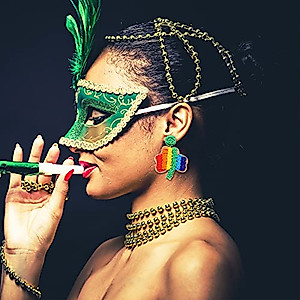 St. Patrick's Day Earrings Beaded Earrings for Women Girls Lucky Irish Shamrock Earrings Green Leaf Hat Clover Beer Dangling Earrings Irish Holiday Gift (Rainbow Shamrock)