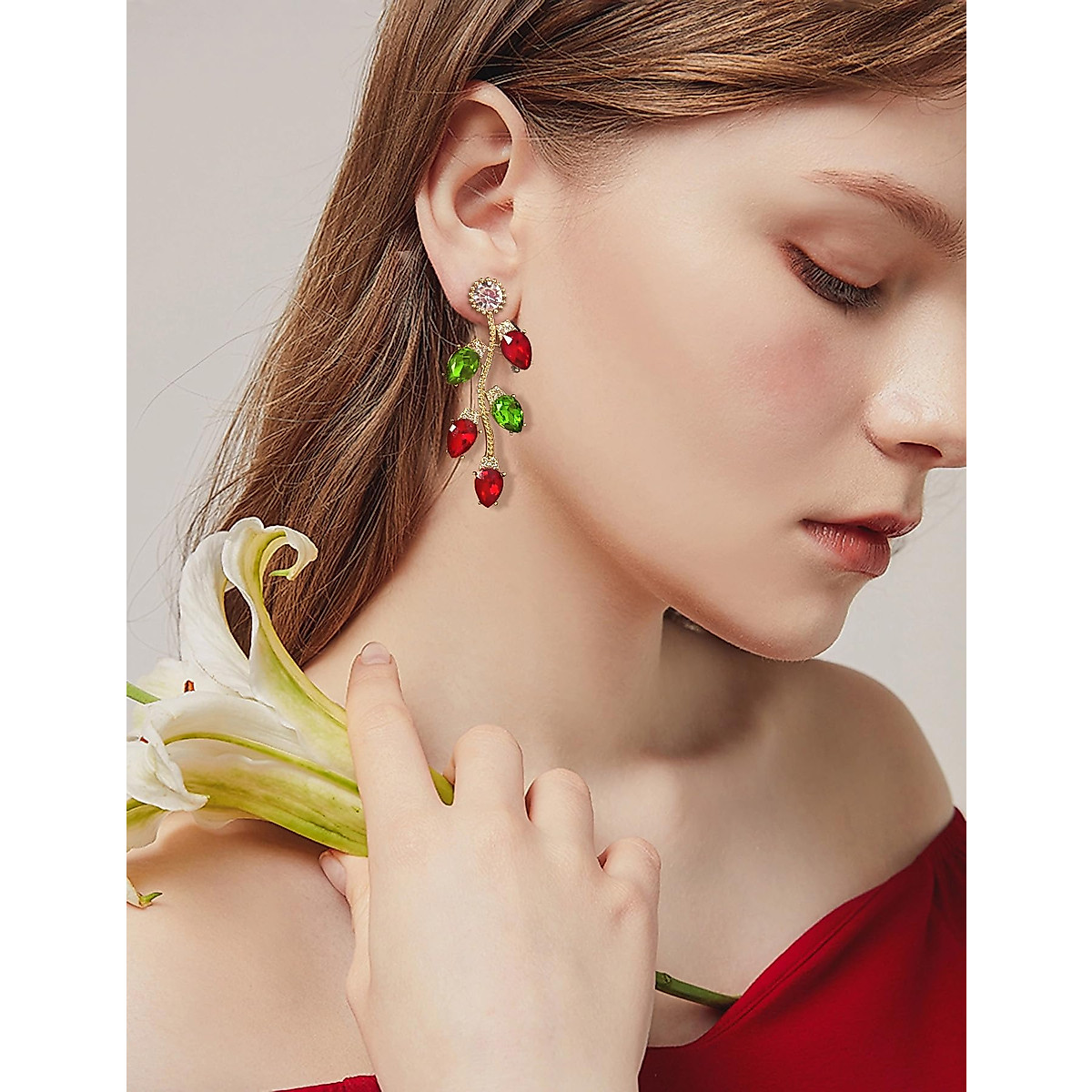 WOWORAMA Christmas Light Earrings for Women Red Green Crystal Bulb Earrings Statement Christmas Holiday Earrings Jewelry - Red Green Lights Xmas Earrings