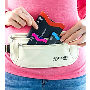 Boxiki Travel RFID Blocking Sleeves, Set with Color Coding, Navy Blue, Unisex Wallet, Protects Credit Cards and Passports
