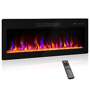 BELLEZE 42" Electric Fireplace Heater, 1400 W Recessed & Wall Mounted Electric Fireplace with Remote Control, Heater with Adjustable Flame Color and Brightness, Timer, Touch Screen