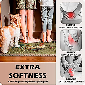 Rooster Kitchen Rugs 2/5 Inch Thick Cushioned Anti Fatigue Kitchen Floor Mat,Set 2 Farmhouse Buffalo Plaid Non Slip Floor Runner Rug Comfort Mat Carpet for Laundry Office,17.3" x 28" + 17.3" x 47"