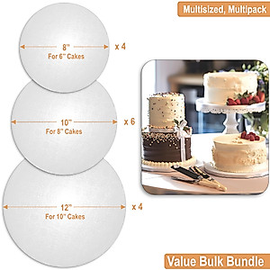 Sleek Cake Board Drum 8, 10 & 12 Inch (3 Sizes, 14 Pack Total) | Free Prop Up Tool & Matching Ribbon | 1/2" Thick Cake Board Rounds | Sturdy & Greaseproof Cake Circle For Presenting Heavy/Tiered Cakes