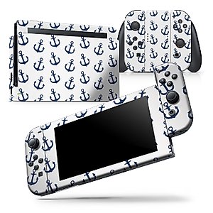 Design Skinz - Compatible with Nintendo Switch Lite - Skin Decal Protective Scratch-Resistant Removable Vinyl Wrap Cover - White and Navy Micro Anchors