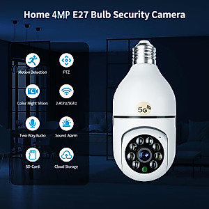 OJR 2K HD Light Bulb Security Camera, 5G/2.4G WiFi PTZ Camera Wireless Outdoor, Motion Detection and Alarm, Full Color Night Vision, Two-Way Audio, Easy Installation