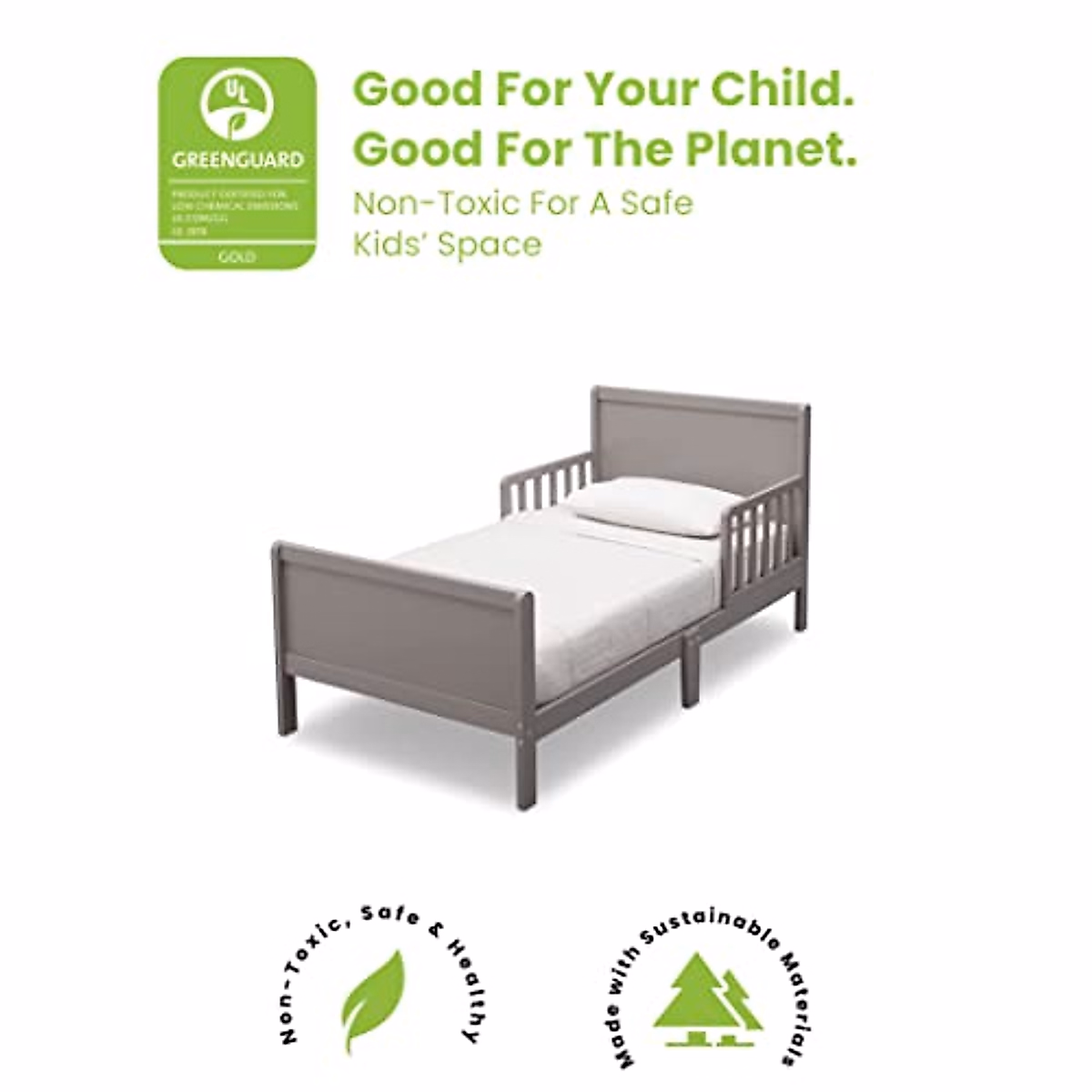 Delta Children Fancy Wood Toddler Bed - Greenguard Gold Certified, Grey