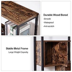 VECELO Bookcase with Doors/Drawers, Industrial 4-Tier Bookshelf Display Shelf Storage Cabinet for Books, Photos, Decorations, in Living Room,Bedroom, Home Office, Rustic Brown