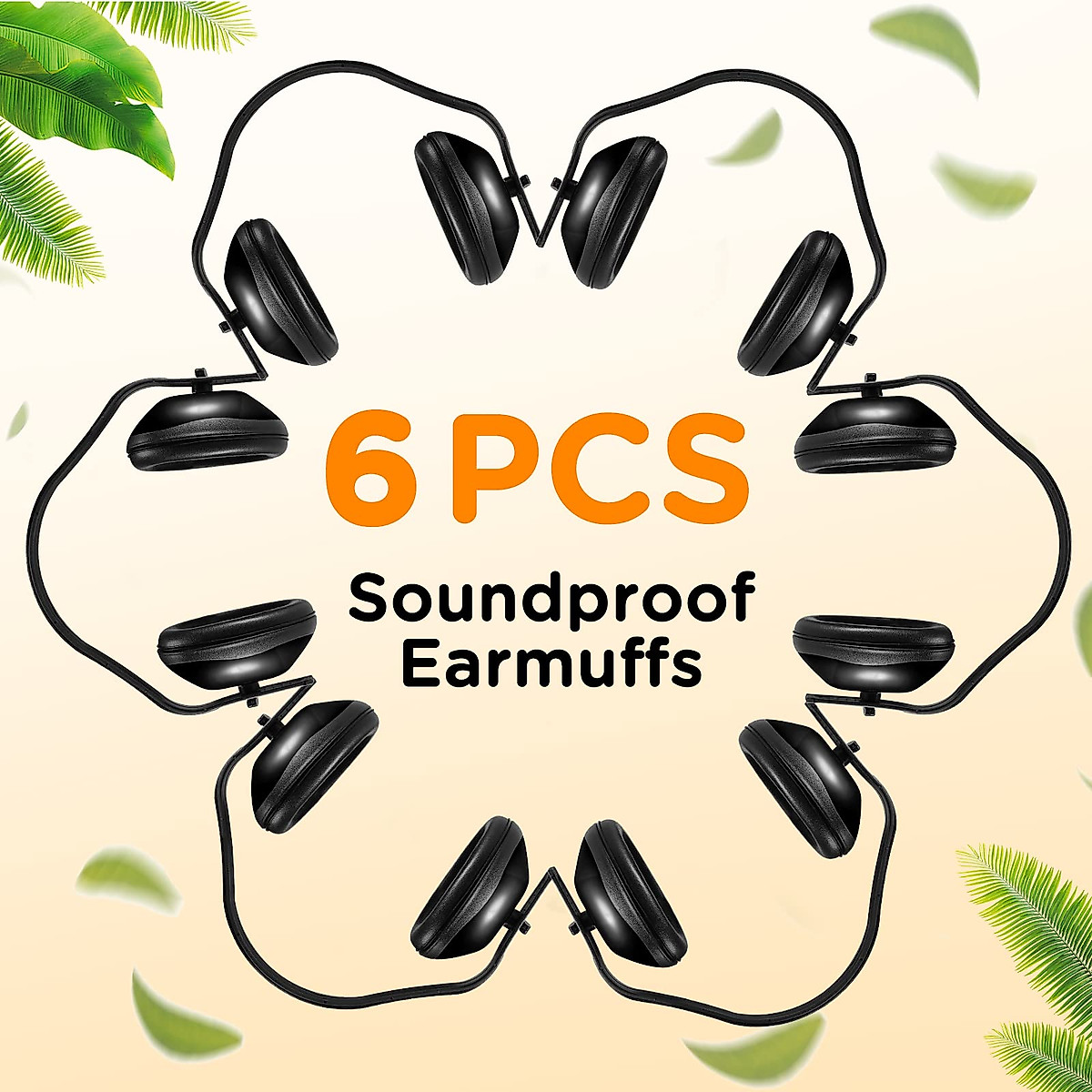 6 Pcs Adjustable Safety Ear Muff Protector Noise Reduction Ear Protection Sound blocking Earmuffs Hearing Protection Ear Muffs Noise Headphones for Hunting Shooting Construction Woodworking (Black)
