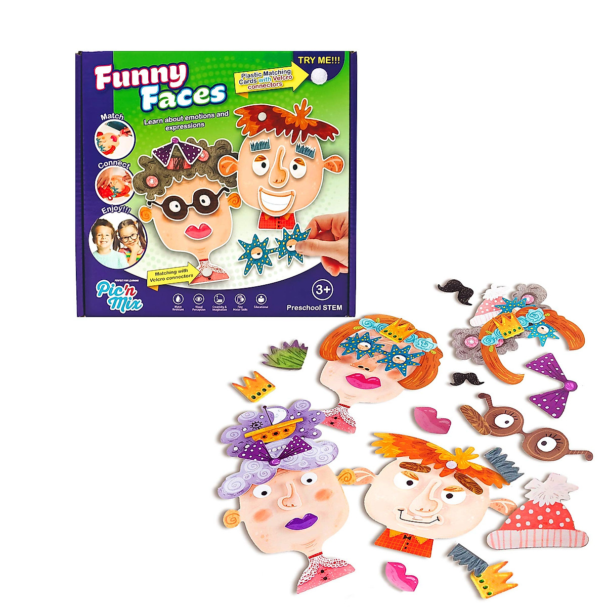 Funny Faces Games for 3+ Year olds Girls, Board Games for Toddler Age 3-5, 58 Piece - Kids Memory Matching Game for 2 to 4 Players, Crafts for Kids, Preschool Activities, Speech Therapy Materials