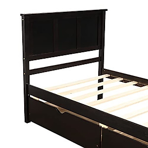 FIQHOME Twin Bed with Drawers,Platform Storage Bed, 2 Drawers with Wheels,Wood Bed Frame with Headboard and Footboard,Twin Size Frame, Espresso
