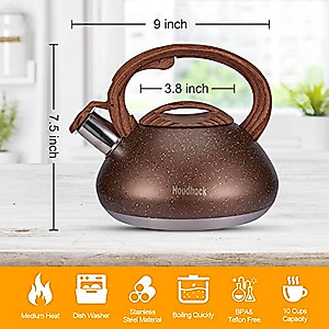 Tea Kettle, 2.5 Liter Loud Stovetop Whistling Teakettle with Cool Grip Ergonomic Handle Food Grade Stainless Steel Teapot for Tea, Coffee, Milk Marbling Brown