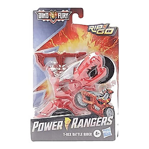 Power Rangers Dino Fury Rip N Go T-Rex Battle Rider and Dino Fury Red Ranger 6-Inch-Scale Vehicle and Action Figure, Toys Kids 4 and Up