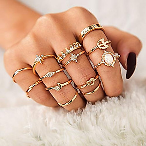 CSIYANJRY99 Boho Gold Rings for Women Star Moon Knuckle Ring Set,Vintage Stackable Midi Finger Rings Cute Trend Aesthetic Jewelry (C)