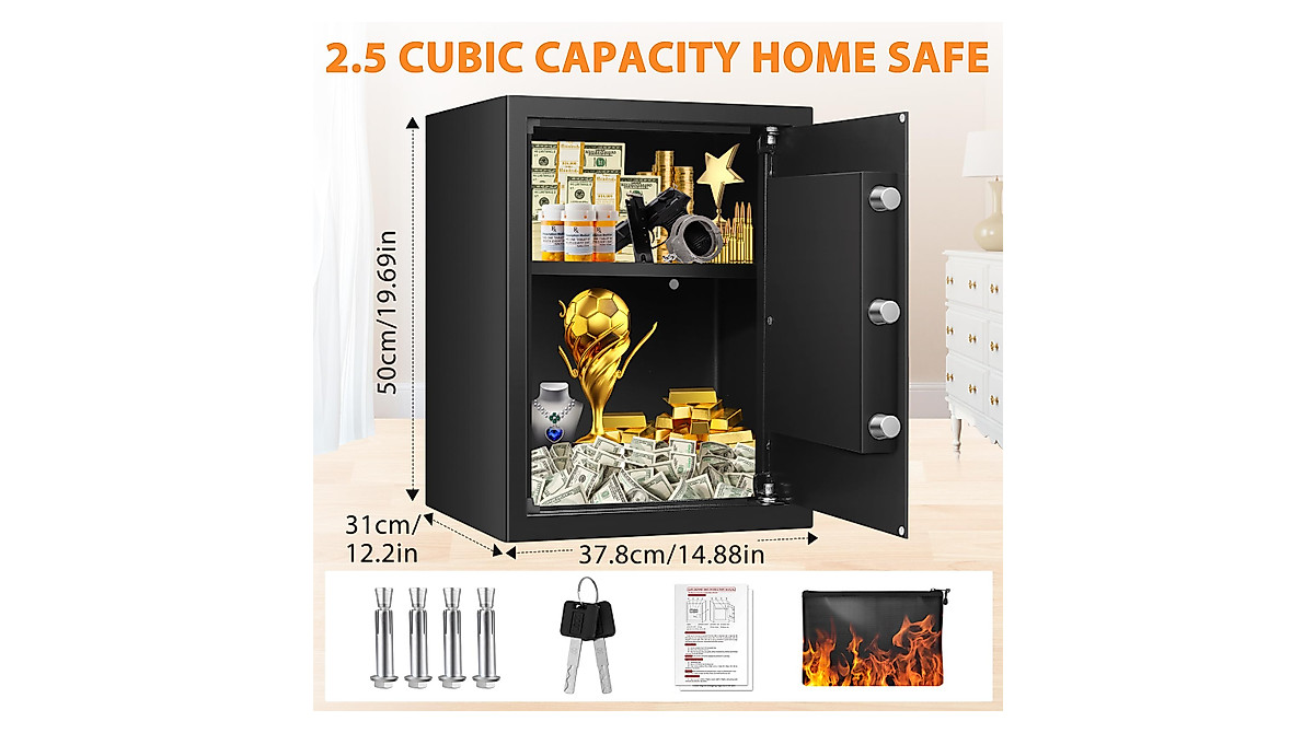 Secure 2.5 Cu ft Fireproof Safe for Home Valuables