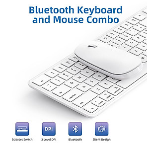 Bluetooth Keyboard and Mouse for Mac,OMOTON Wireless Multi-Device Keyboard with Numeric Keypad, Keyboard and Mouse Combo, for MacBook Pro/Air, iMac, iMac Pro, Mac Mini, Mac Pro (White)