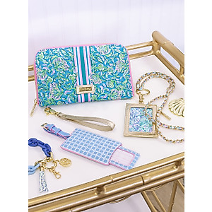 Lilly Pulitzer Chain Link Keychain Bracelet, Blue Keychain Wristlet with Tassel, Cute Key Ring Bracelet for Women, Soleil It On Me