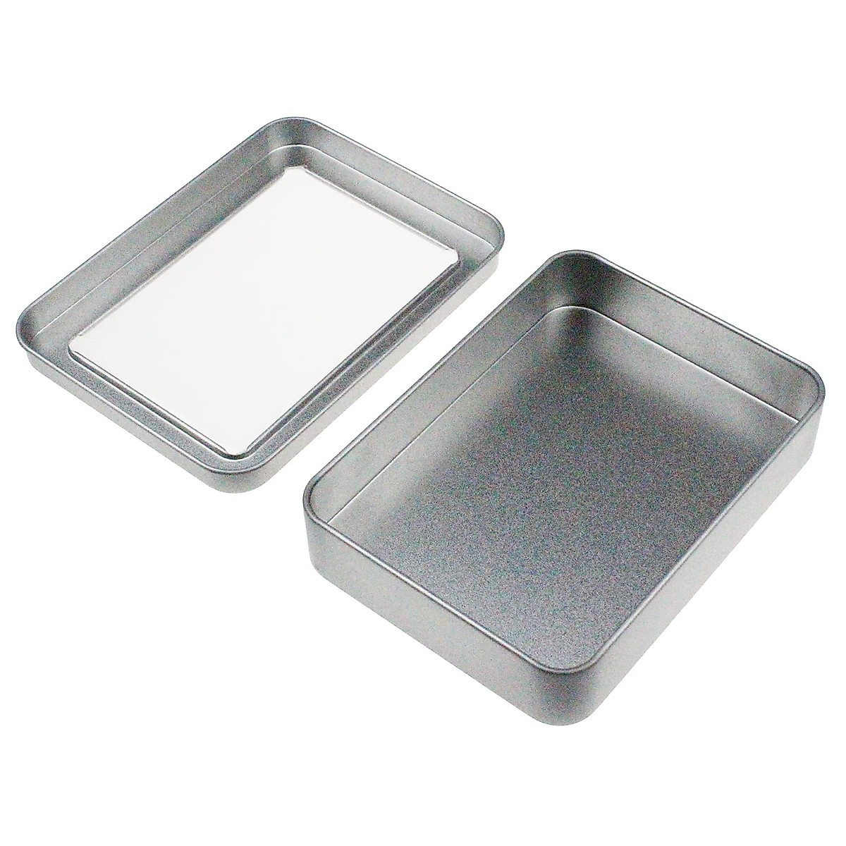 Goodma 12 Pieces Rectangular Empty Metal Tins Home Storage Containers Organizer Mini Box with Clear Window Lid, 4.5 x 3.35 x 0.87 inch (Silver)