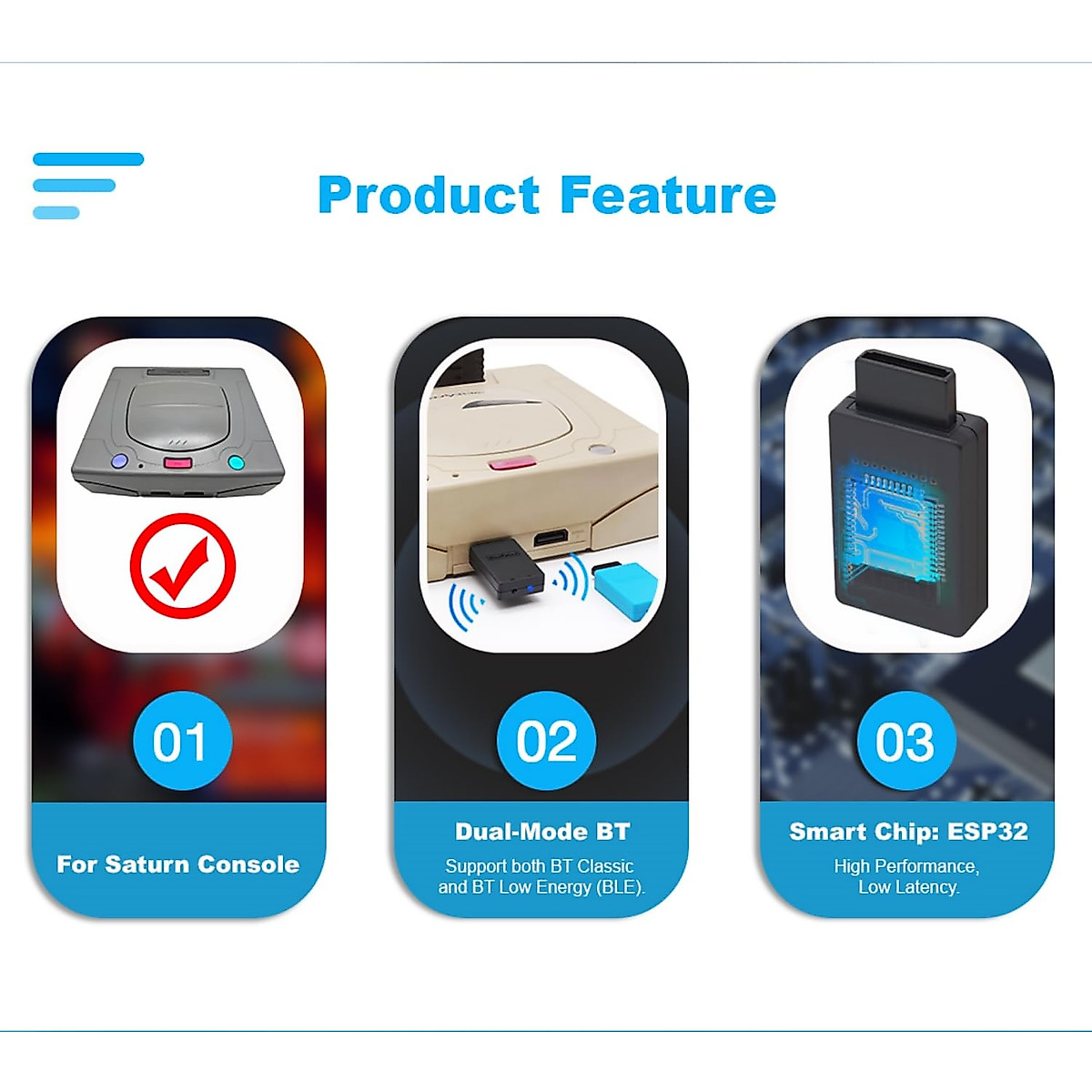 BITFUNX RetroScaler SEGA Saturn Wireless Controller Adapter - Supports SEGA Saturn Game Console, Compatible with PS3/PS4/PS5, Xbox One S, Series X/S, Switch Pro Bluetooth Controllers