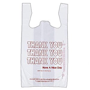 Netko Thank You Shopping Bags - Plastic Grocery Reusable White Bags | T-shirt Bags | Heavy Duty Gift Carrier Market Bags in Bulk 50 Pack