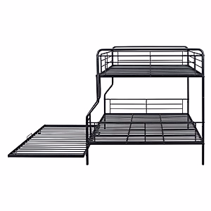 Full XL Over Queen Bunk Bed for Kids, Heavy Duty Bunk Bed Full Over Queen with Twin Size Trundle, Ladder and Safety Guardrail for Boys Girls, Easy Assemble (Black)