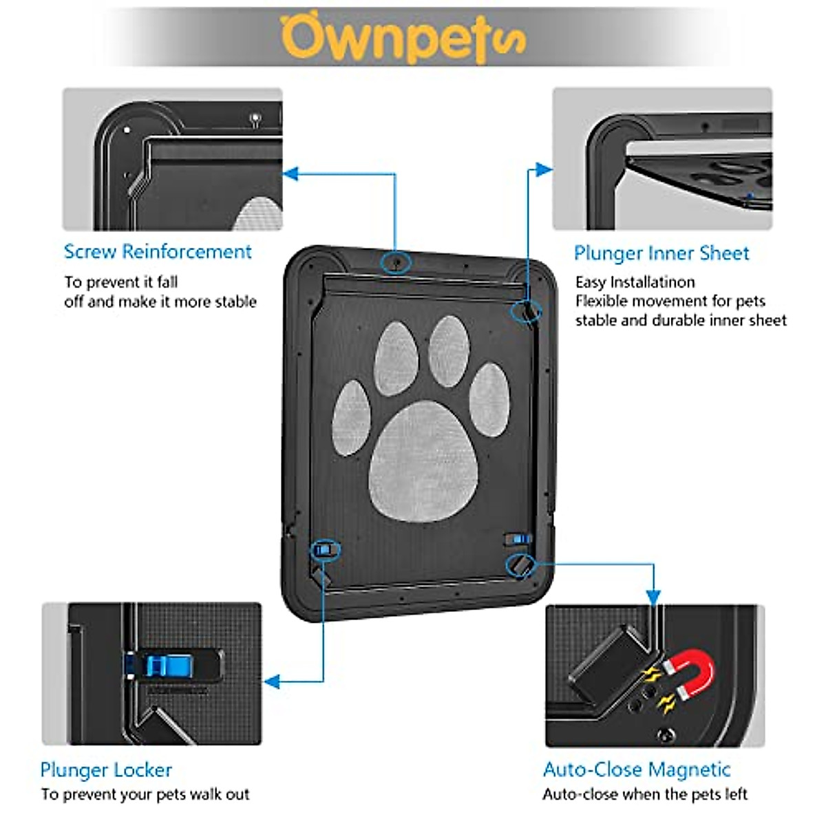 Ownpets Dog Screen Door, Inside Door Flap 12x14x0.4 Inch, Lockable Pet Screen Door, Magnetic Self-Closing Screen Door with Locking Function, Sturdy Screen Door for Dogs Cats