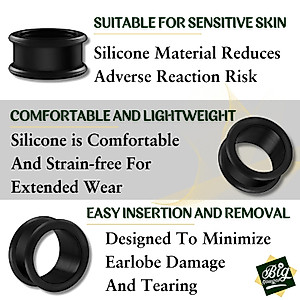 BIG GAUGES Pair of Silicone 3/4 inch Gauge 20mm Black Double Flared Piercing Jewelry Earring Stretcher Plug Tunnel Saddle Lobe BG1372