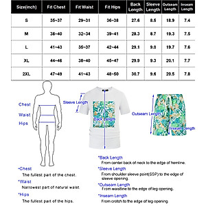 PJ PAUL JONES Men's Fashion Hawaiian Shirt and Short Sets 2 Piece Outfits Short Sleeve Floral Print Beach Set Blue L