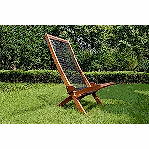 Folding Rope Wooden Chair - Foldable Outdoor Low Profile Wood Lounge Chair for The Patio, Backyard, and Deck, No Assembly Required
