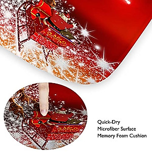 CALARVUK 4PC Red Christmas Bathroom Sets with Shower Curtain and Rugs, Santa Claus with Reindeer Shower Curtain Set with Non-Slip Rugs, Toilet Lid Cover and Bath Mat, Holiday Bathroom Decoration Set