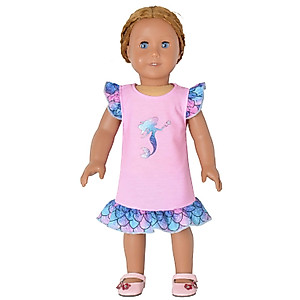 Mermaid Nightgown for American Girls Matching Kids & Dolls 18 inch Pajamas,Size 8 9