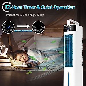 Evaporative Air Cooler, Portable Air Conditioner Fan, 35'' Evaporative Cooler with 3 Speeds & 52°Oscillation, 12-H Timer Remote Control Swamp Cooler w/Cooling Function for Home & Office