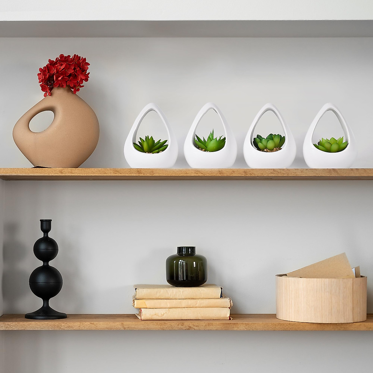 PETIARKIT Artificial Plants in Pot, 4pcs Fake Succulent, Hanging Potted Succulent Plants for Indoor Outdoor Decoration, Small Faux Plants for Bedroom, Bathroom, Office, Mall.