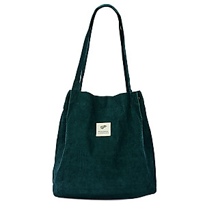 Cloele Corduroy Tote Bag for Women Shoulder Bag with Inner Pocket For Work Beach Lunch Travel And Shopping Grocery (Green)