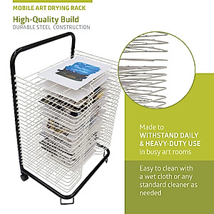 Pearington Mobile Wide Art Drying Rack for Classrooms, Art Studio, 25 Shelves, White