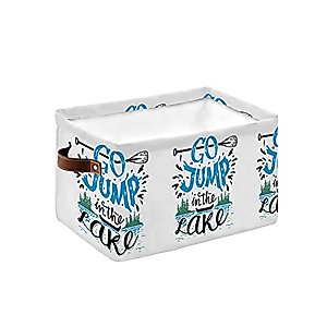 Storage Bins Cubes Waterproof Cloth Storage Basket, Paddle Go Jump the Lake Foldable Storage Bags for Shelf Closet Clothes Storage Organizers with Handles 15x11x9.5 in Summer Bush Forest Illuatraction