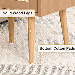 MECHYIN Night Stand Set of 2, Bedside Tables with Charging Station, Rattan End Tables, Boho Bed Side Tables, Wood Nightstands Set of 2 for Farmhouse Bedroom Living Room Dorm Sofa Couch Office Corner